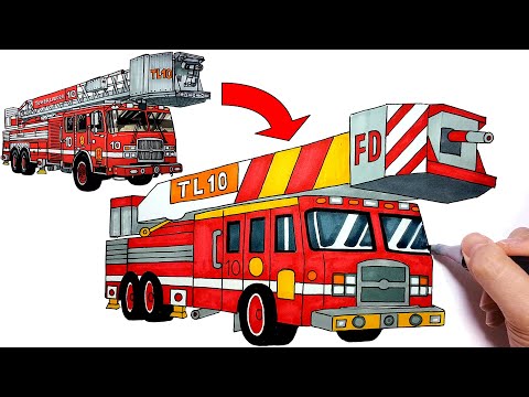 How to draw a FIRE TRUCK (Simplified) | Drawing and Coloring Pages | Tim Tim TV