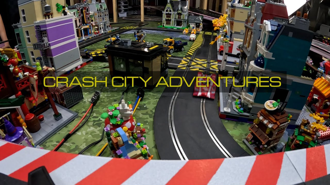 Having Fun racing Slot cars in Crash City! #legocity #lego #scalextric ...