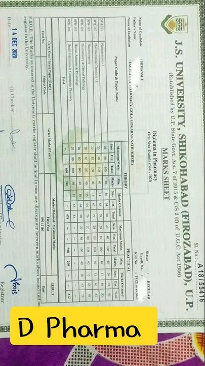 JS University showing Diploma in pharmacy result 2020 #shikohabad # ...