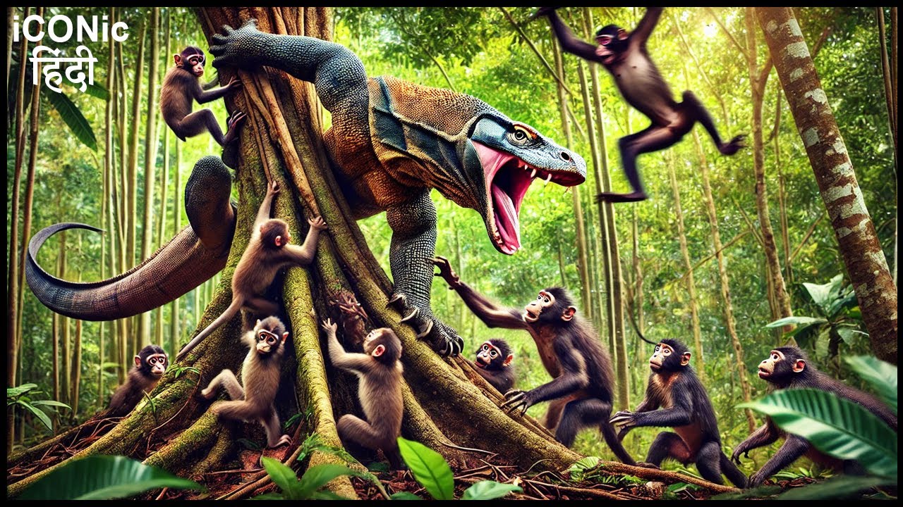 कोमोडो ड्रैगन के सामने बेबस बंदर | Monkeys Are Helpless When Attacked ...