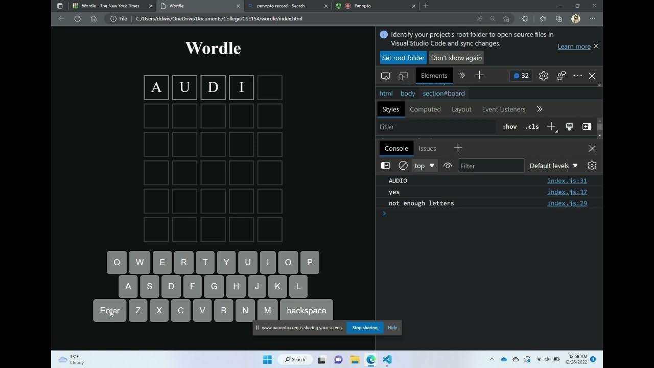 Type feature on simple wordle game - YouTube