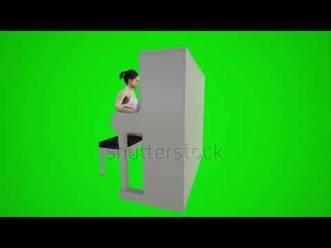 3d green screen bikini swimmer playing piano in European bars from three angles chroma key