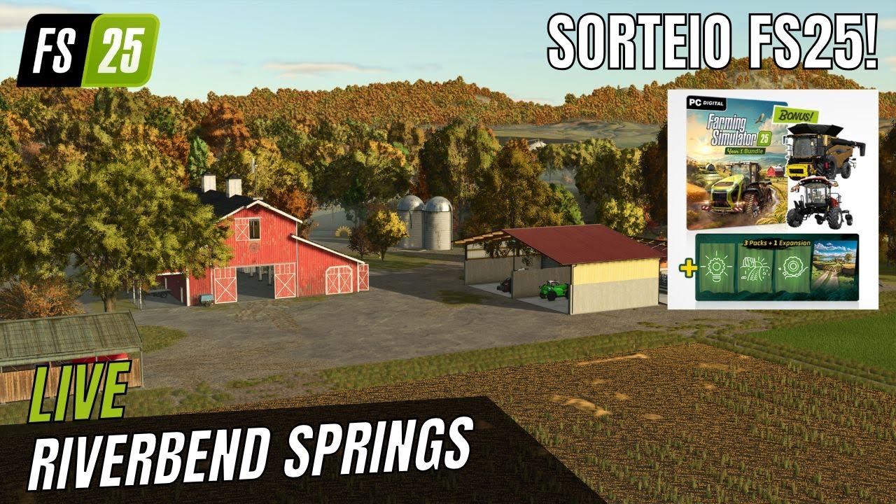 LIVE mapa Riverbend Springs e SORTEIO do FS25 para Membros | Farming ...