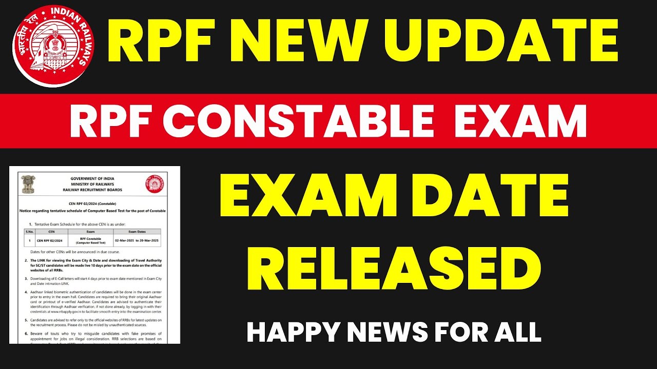 HAPPY NEWS | RPF CONSTABLE EXAM DATE RELEASED | 4000+ VACANCY | RPF PREPARATION IN TAMIL - YouTube