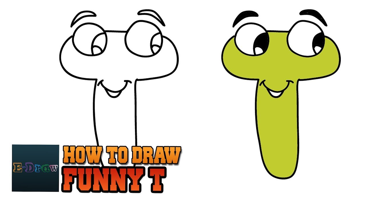 How To Draw Funny Letter T Easy Step By Step For kids Draw a cartoon T ...