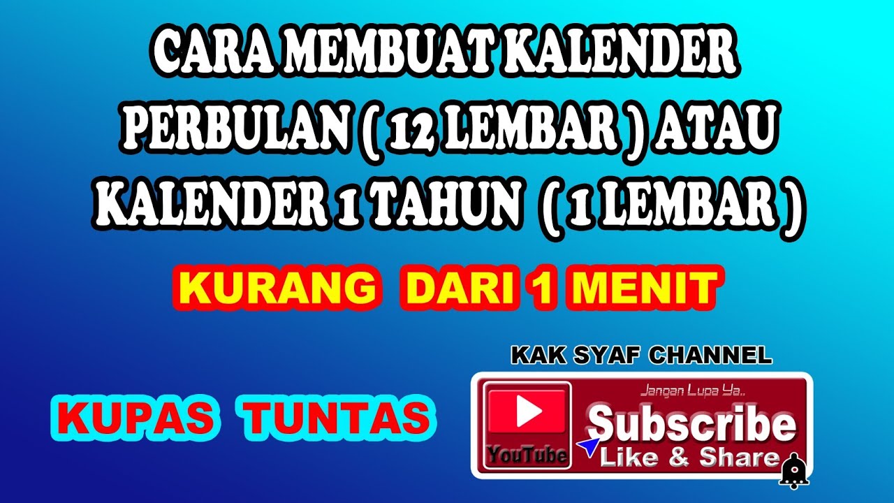 Cara Membuat Kalender Kurang Dari 1 Menit | Kalender 1 Tahun (12bln ...