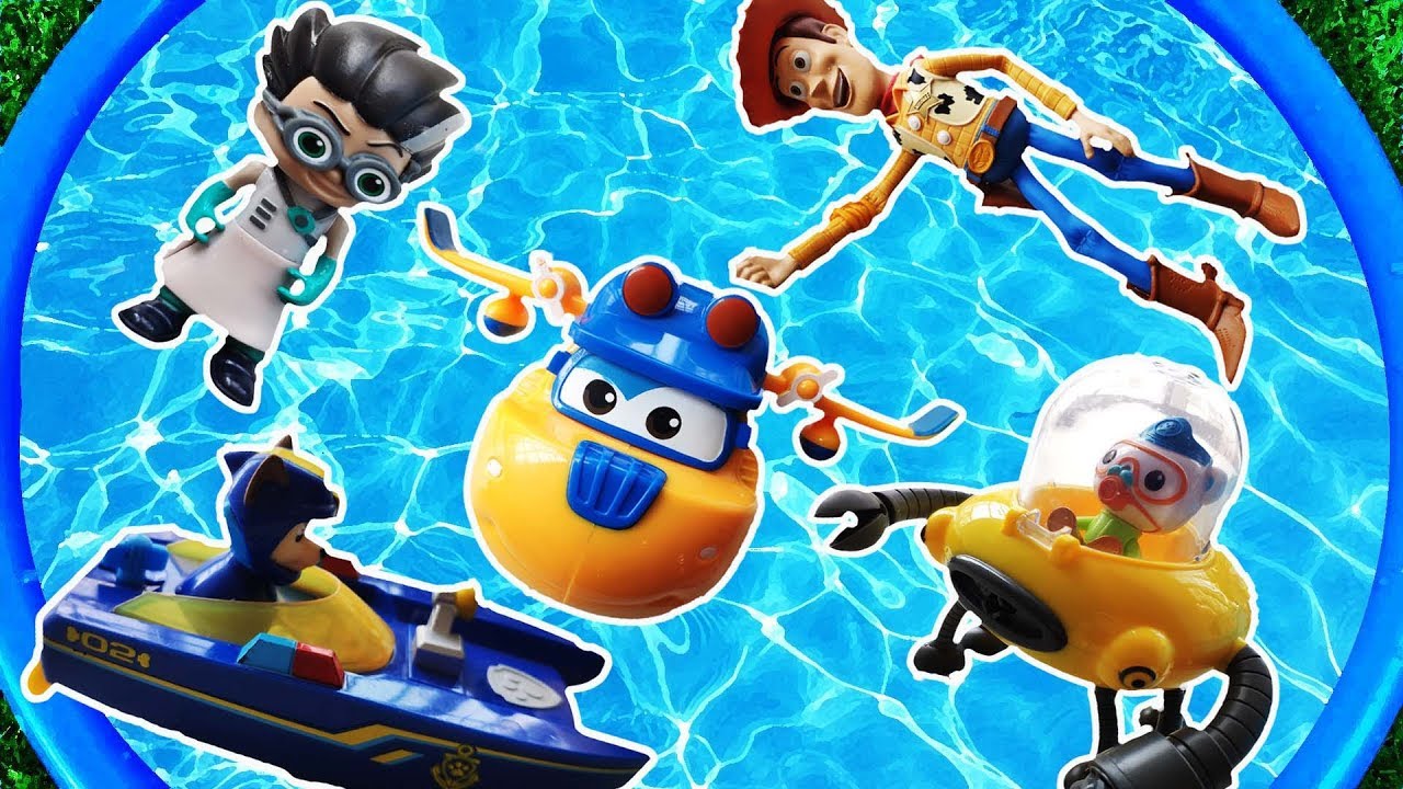 Learn Character with Pj Masks,Paw Patrol,Toy Story in Kids Pool - YouTube