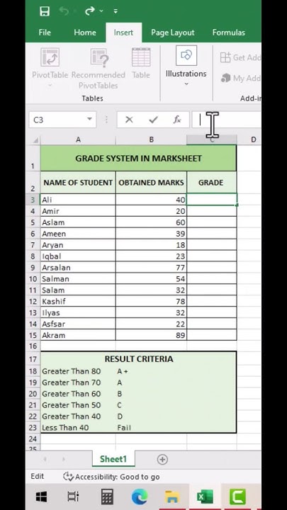 Grading System in Excel #shorts #short #exceltutorial #exceltips #exceltricks #excel # ...