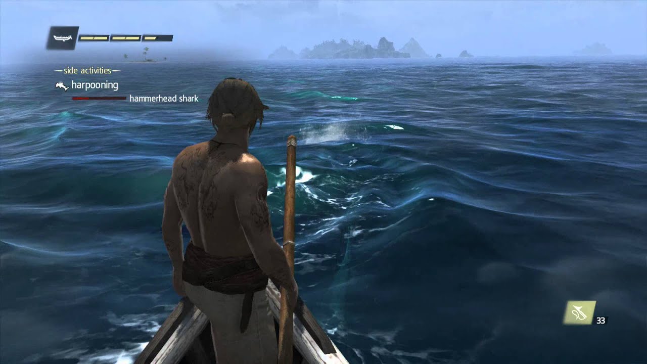 Assassins creed black flag harpooning hammerhead shark - YouTube