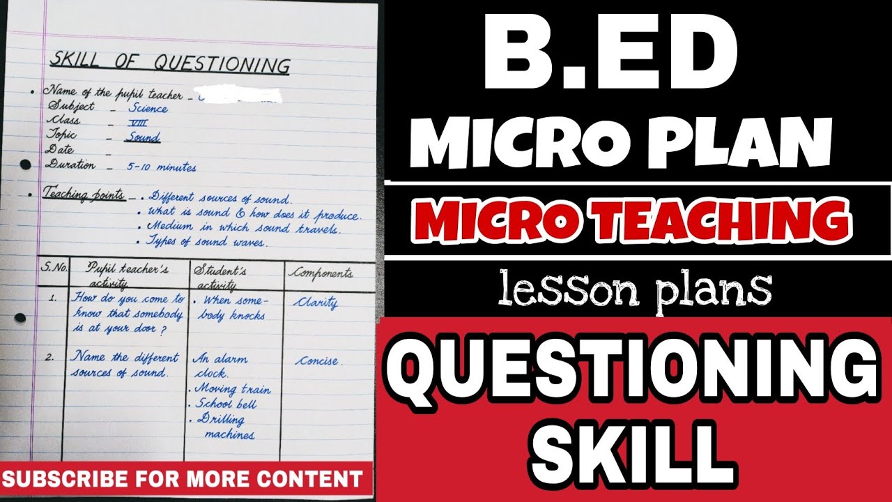 B.ED lesson plans | Micro lesson plan| QUESTIONING SKILL| 'SOUND ...