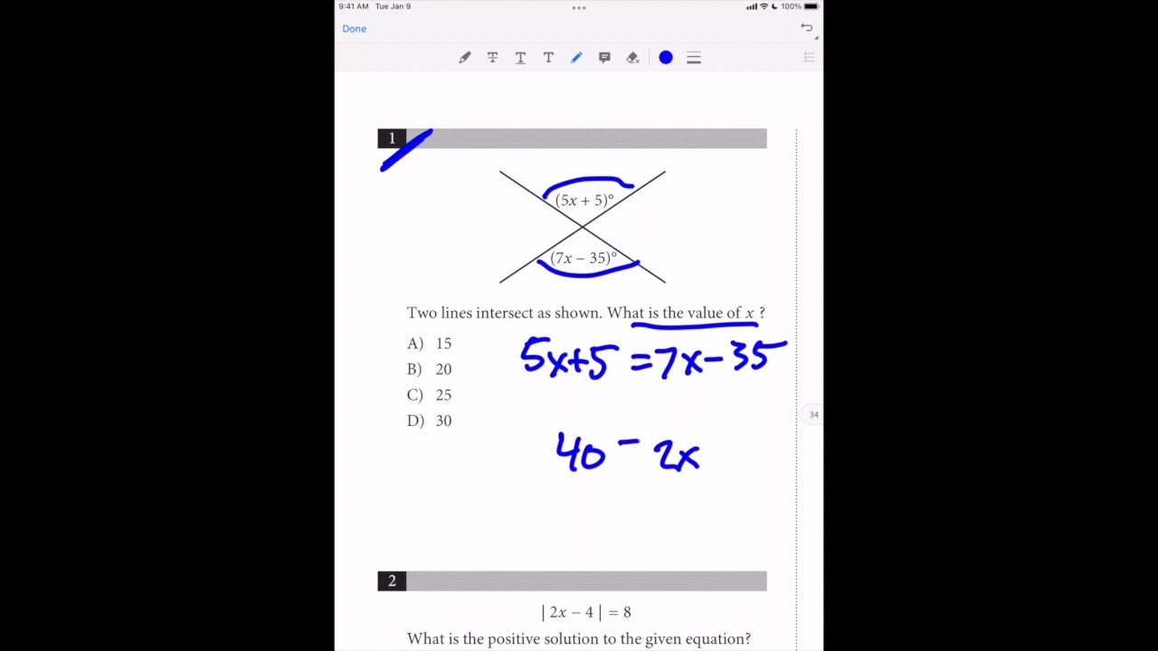 MAY 2021 US SAT MATH NO CALCULATOR Question 1 Vertical Angles MAY 2021 US SAT MATH NO CALCULATOR Question 1 Vertical Angles