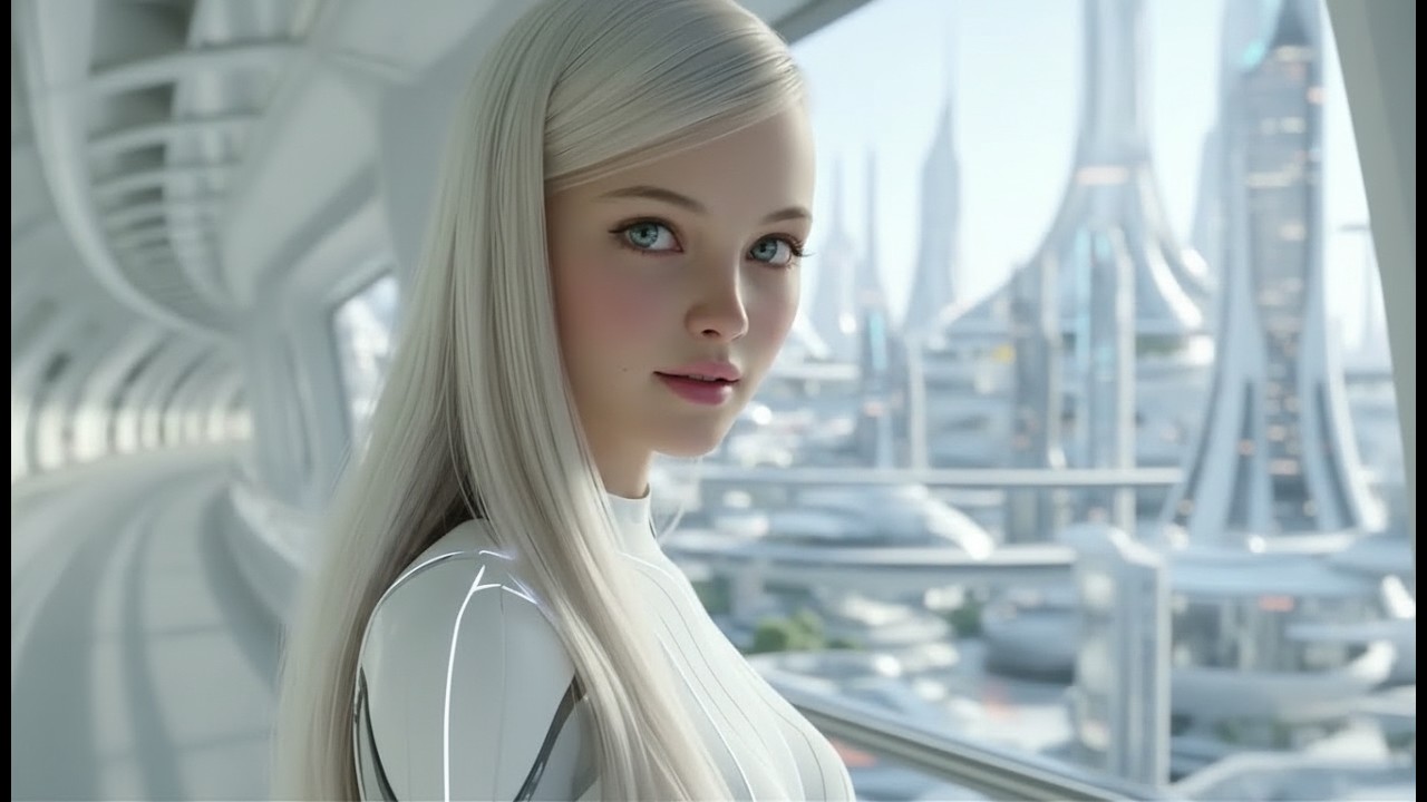 Android Girl Exploring a Beautiful Sci Fi Future with Humanoid Androids ...