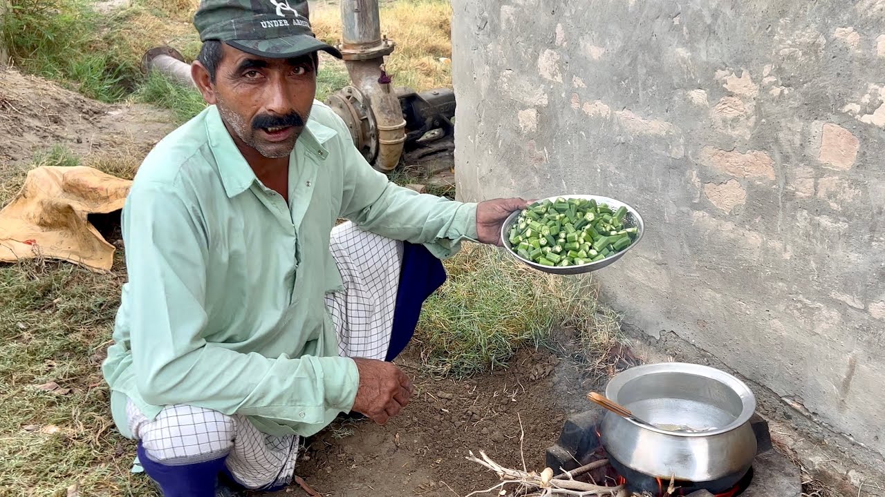 Fresh vegetable Bhindi recipe Making and eating - YouTube