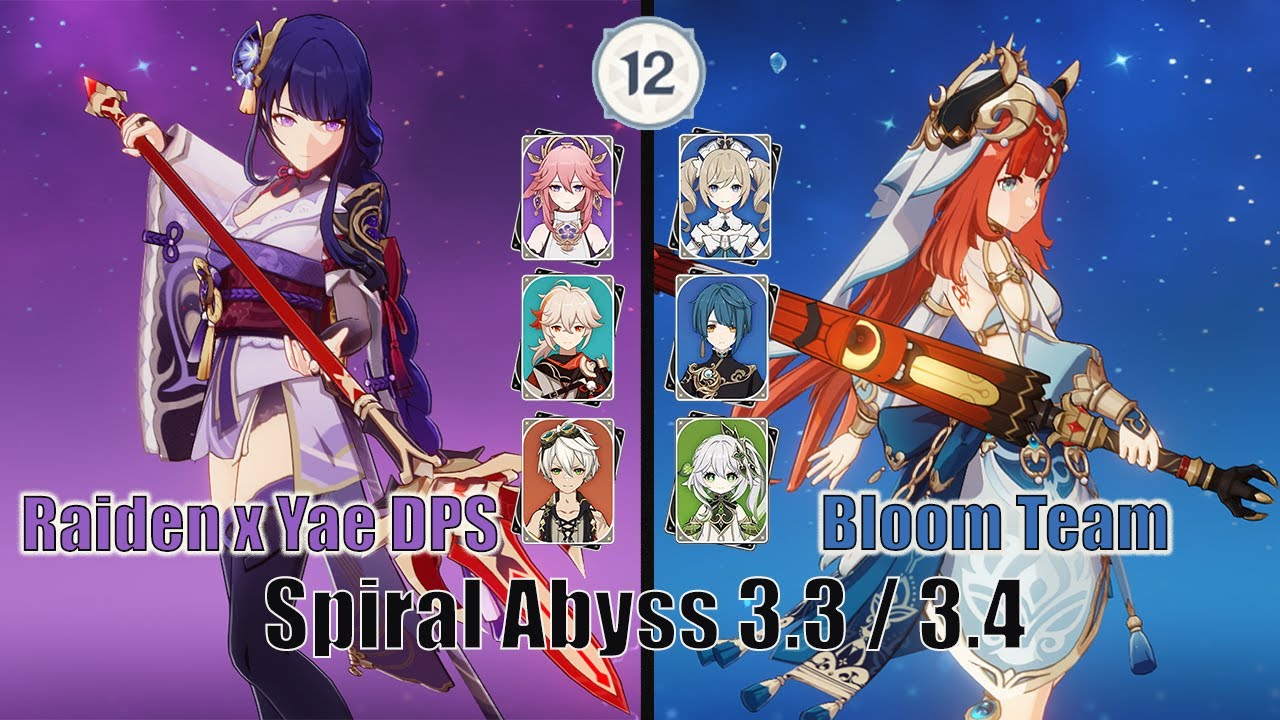 Raiden x Yae And Nilou Nahida Bloom team Spiral Abyss 3.3 / 3.4 Floor ...