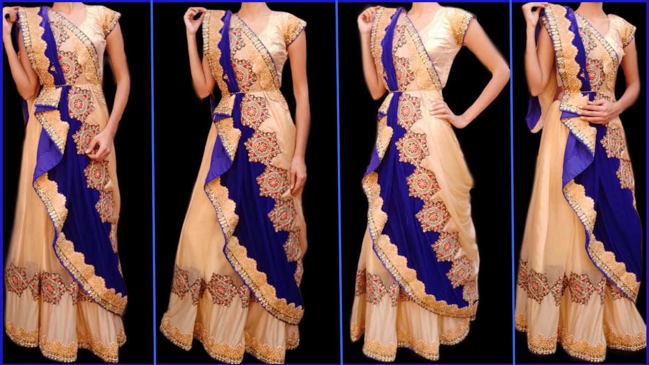 NET SAREE DRAPING IN LEHENGA STYLE|SAREE DRAPING STYLE FOR WEDDING ...