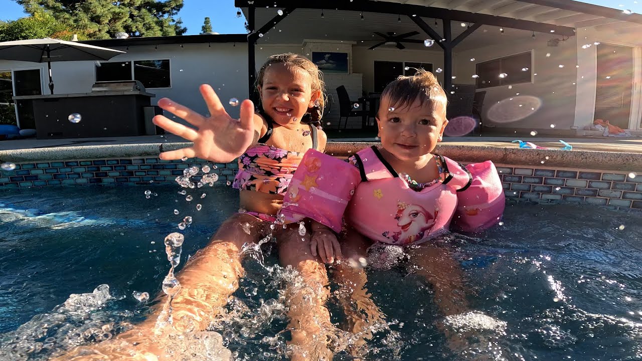 Swimming with Sophia and Emily in the pool - YouTube