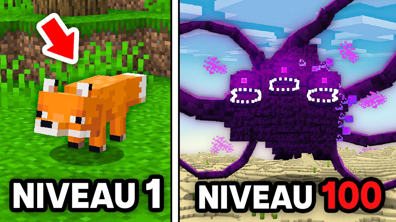 J'ai Testé des Mobs du NIVEAU 1 à 100 sur Minecraft ! - YouTube