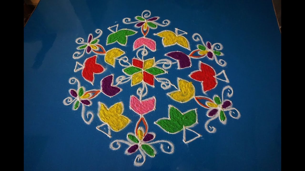 flower rangoli with dots and colours - YouTube