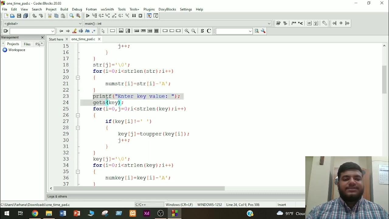 One Time Pad encryption and decryption program in c. - YouTube