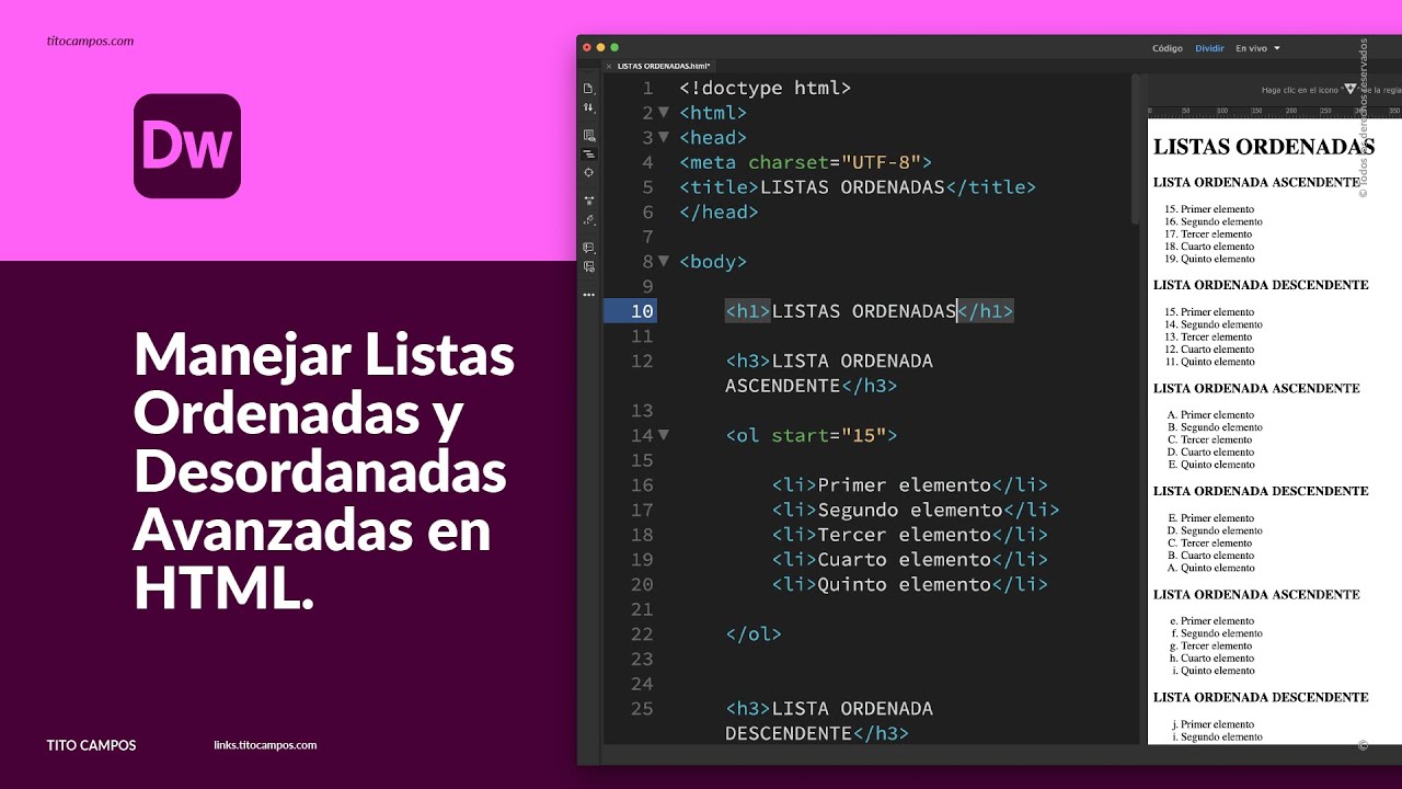 Manejo avanzado de Listas Ordenadas en HTML. - YouTube