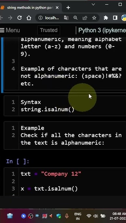 alphanumeric string method python tamil #python #shorts - YouTube