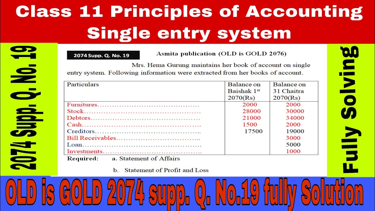 Class 11 | Principles of Accounting Single Entry System | OLD is GOLD ...