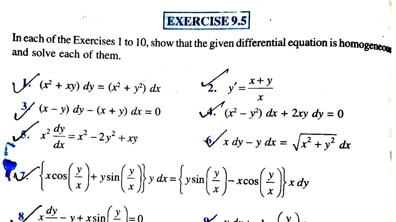 Exercise9.5 (NCERT) DIFFERENTIAL EQUATION HOMOGENEOUS DIFFERENTIAL ...