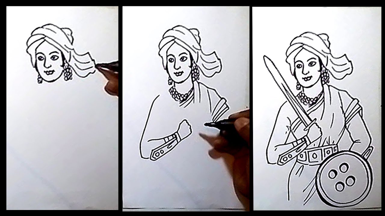 rani lakshmi bai easy drawing / jhansi ki rani drawing / rani lakshmi ...