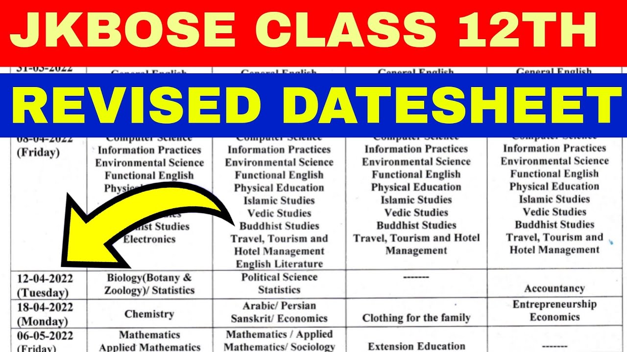 Jkbose class 12th revised date sheet jammu division - YouTube