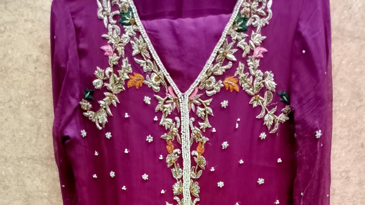 zari dress||dabka work||Thread work design - YouTube