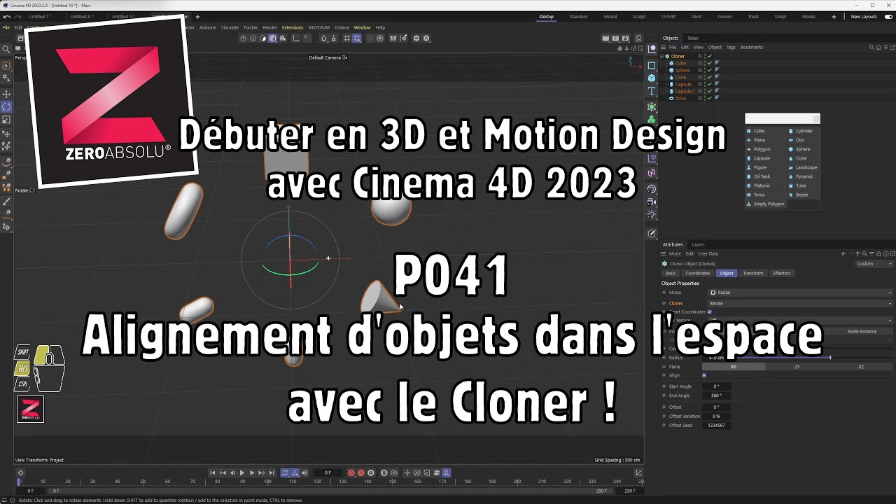 Débuter 3D Motion Design (C4D 2023)-P041- Alignement d'objets dans l ...