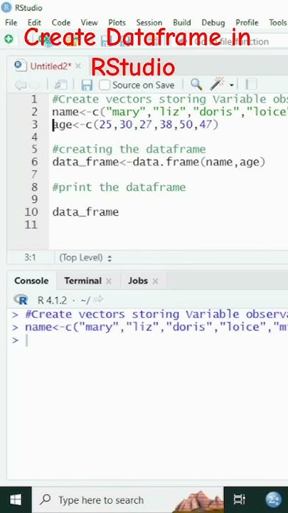 Create a Dataframe in R(RStudio) #shorts #rstudio #datascience #coding - YouTube