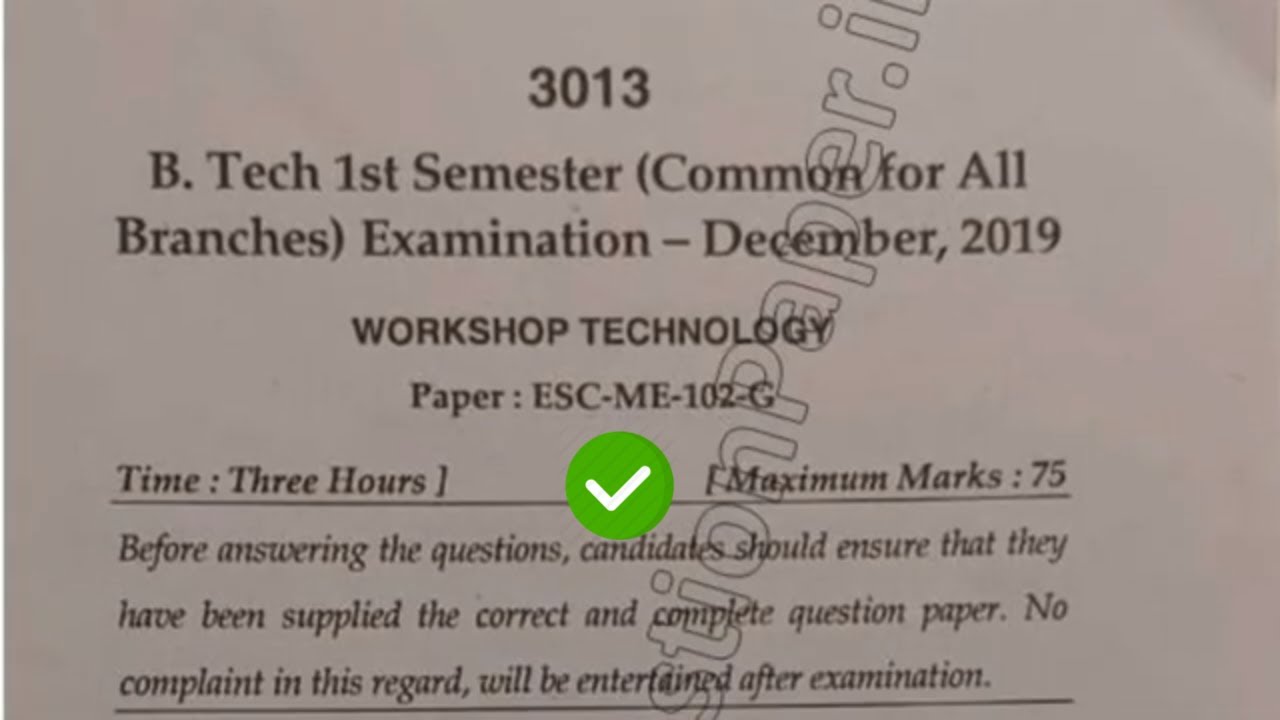 2019 Mdu BTech 1st Sem Workshop Technology Question Paper - YouTube
