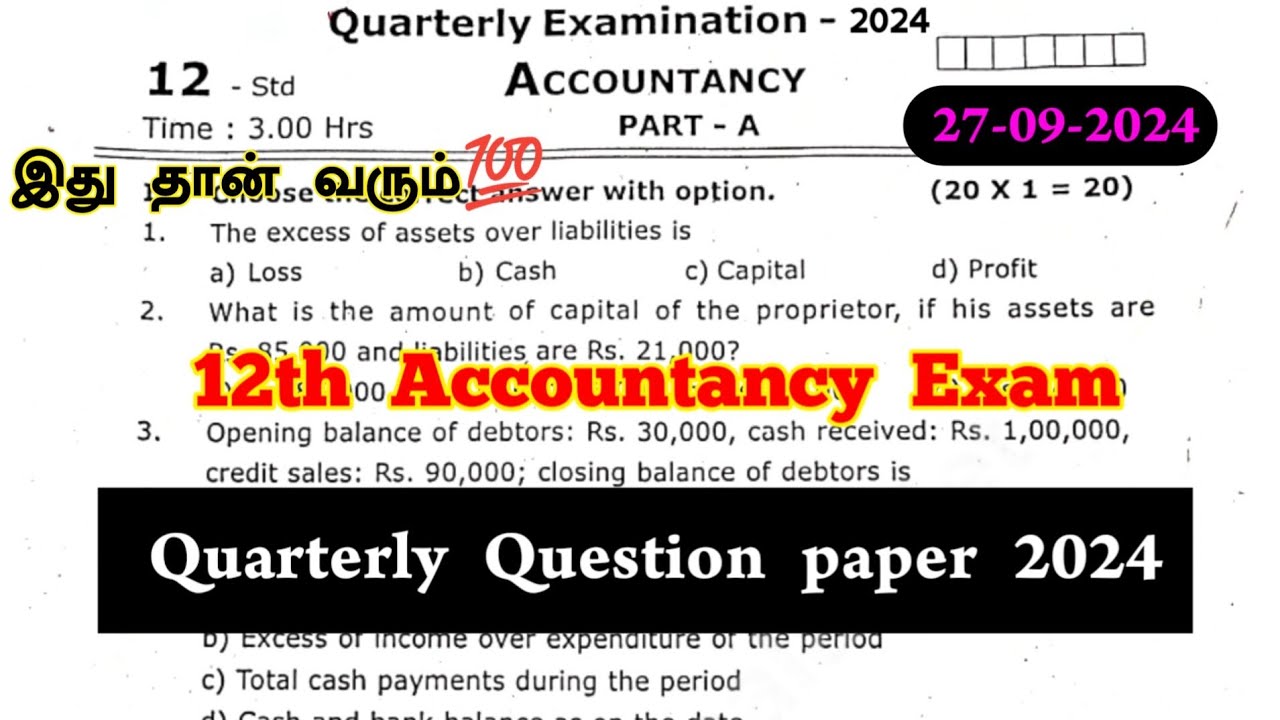 12th Accountancy Quarterly question paper 2024 | 12th Accountancy ...