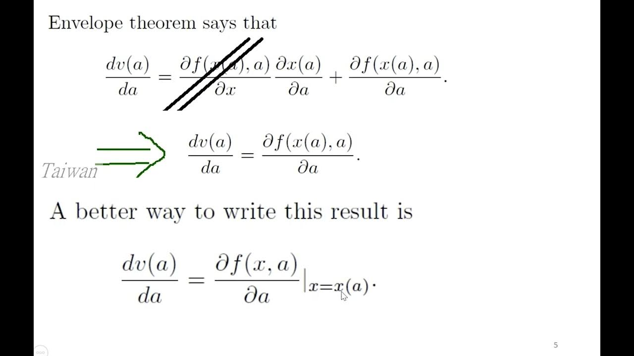 數理經濟clip0061: [Part 2]包絡定理(the envelope theorem)的證明 (未受限制之下) - YouTube