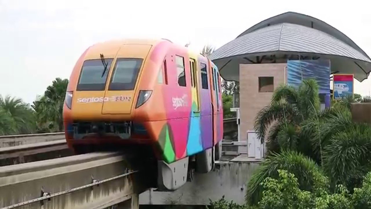 Sentosa Express: track switching and departure at Beach station - YouTube