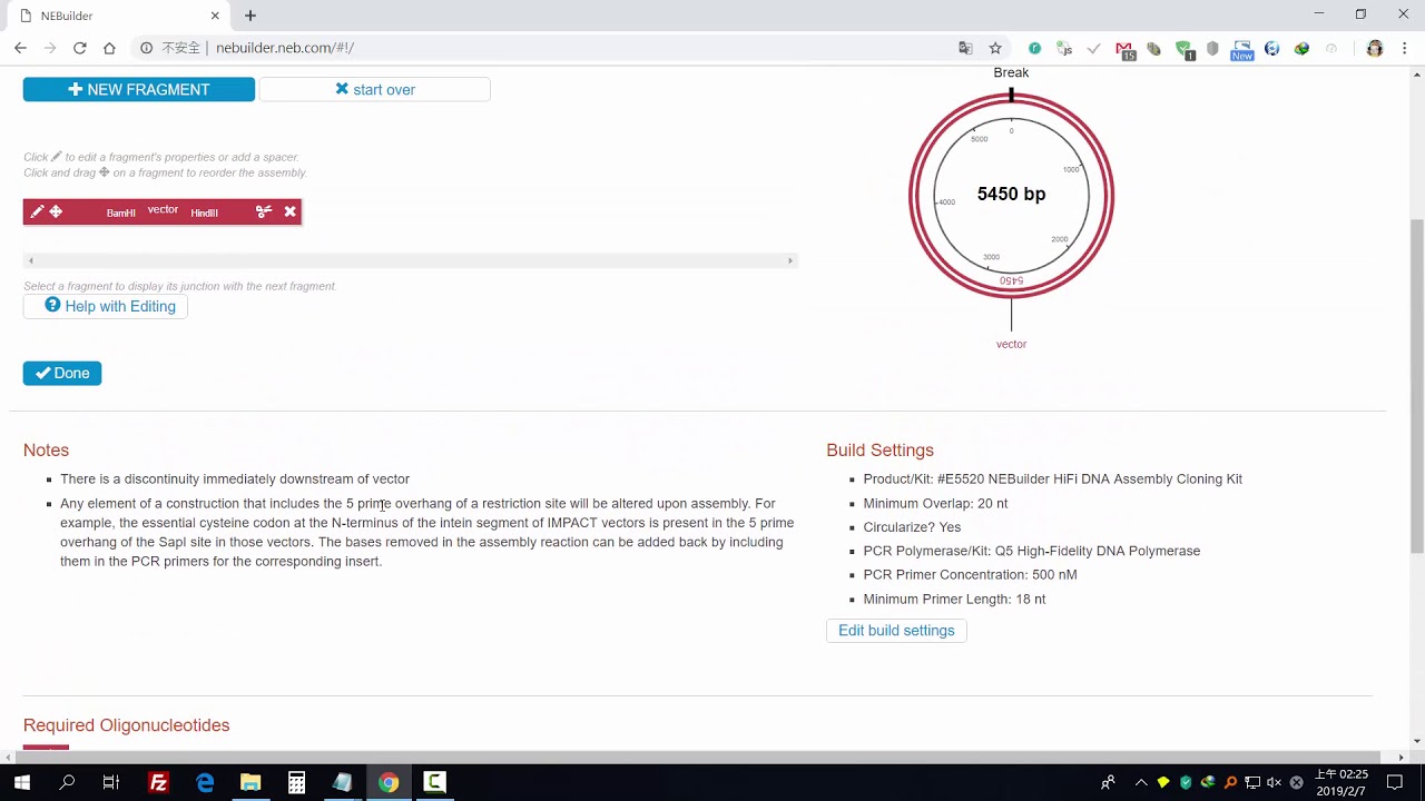Primer Design for Gibson Assembly (vector linear by Restriction enzyme ...