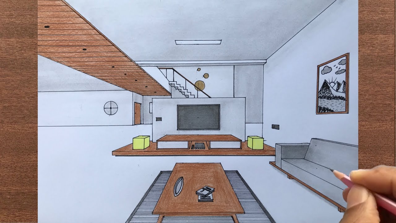 How to Draw a House Interior in 1 Point Perspective - YouTube