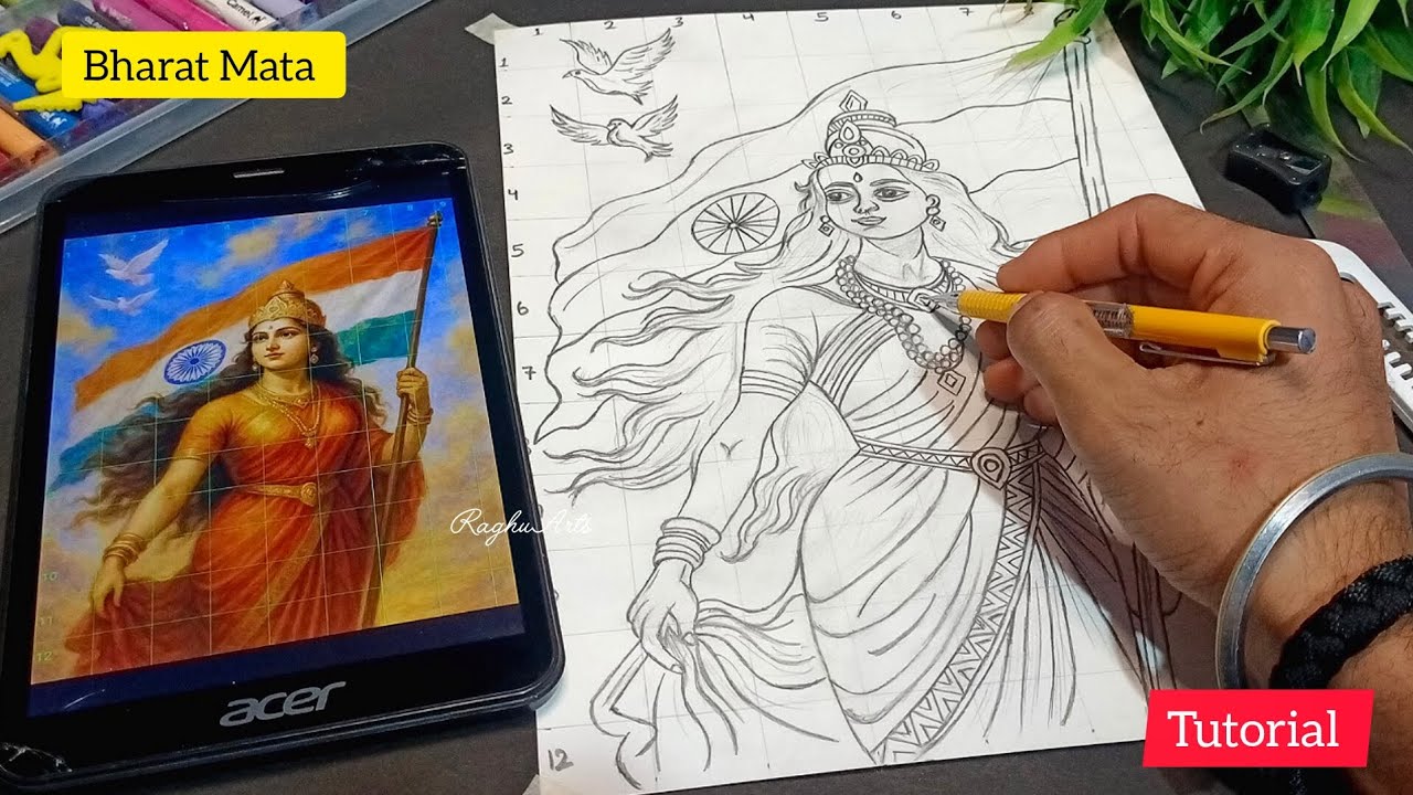How to Draw Bharat Mata Drawing | Bharat Mata Drawing | Independence ...