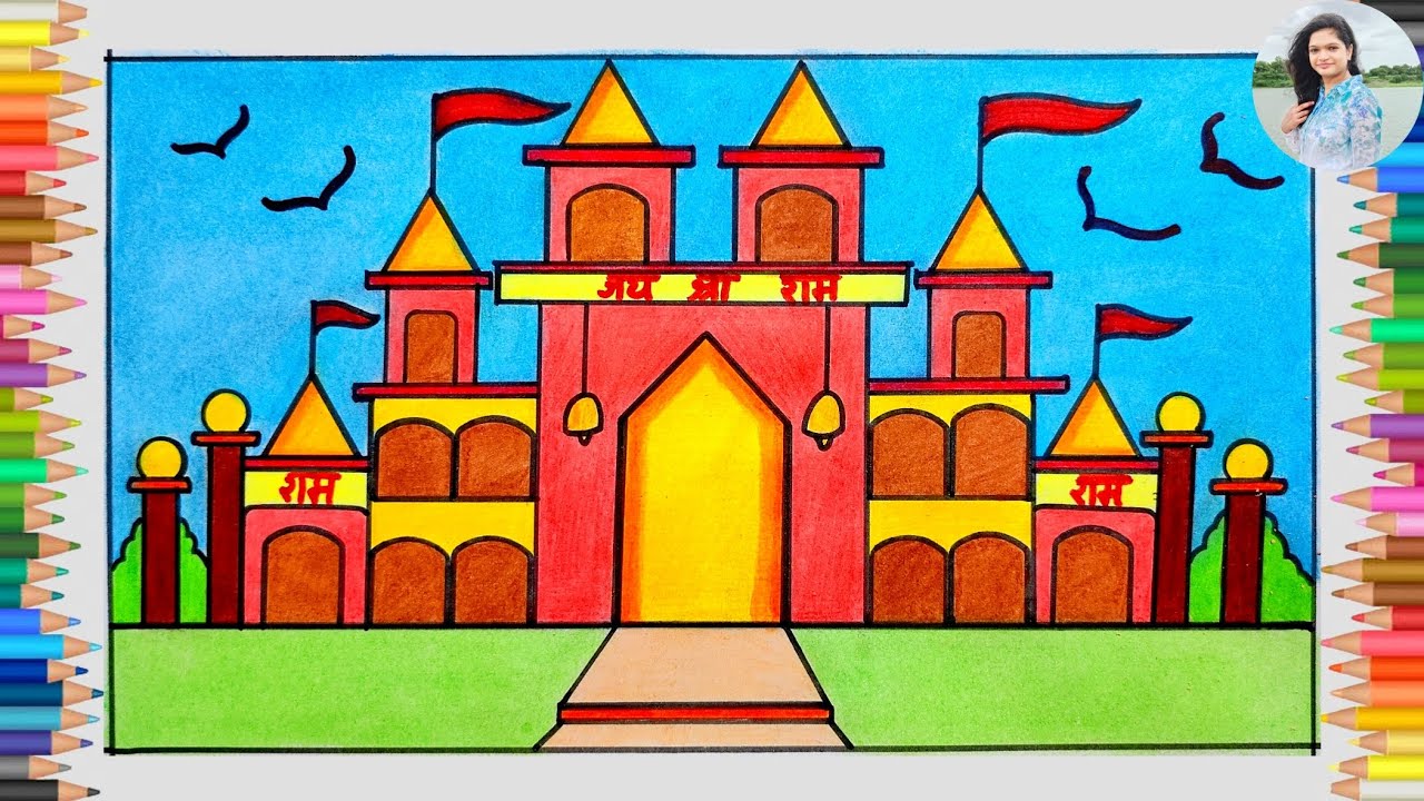 Ram Mandir Drawing | Ram Mandir ka Chitra Kaise Banaen | How to Draw ...