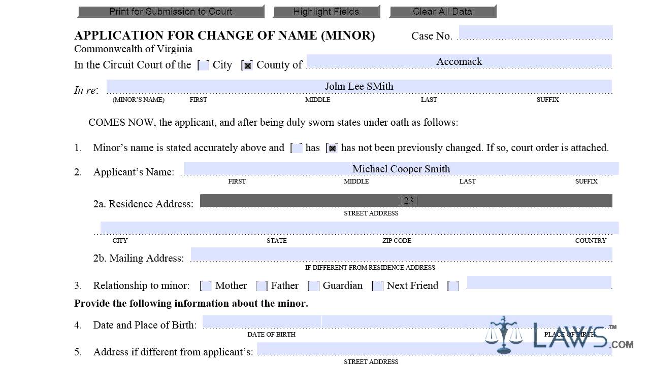 Application for Change of Name Minor CC-1427 - YouTube