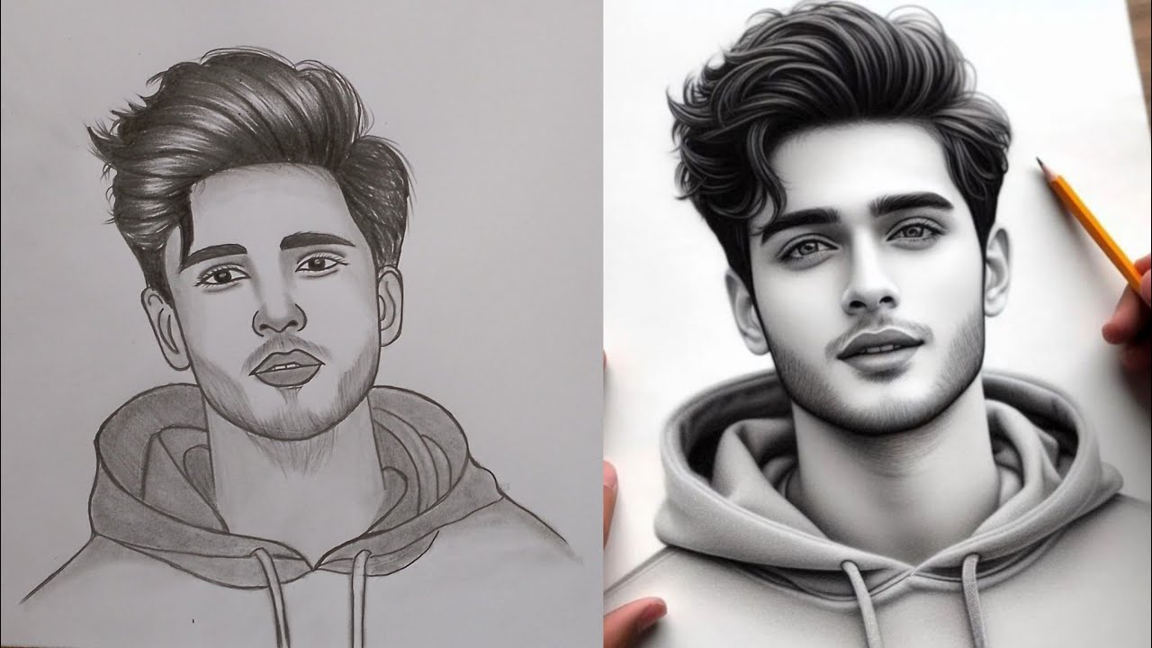How to Draw a Boy sketch for beginners | a handsome boy drawing | Face ...