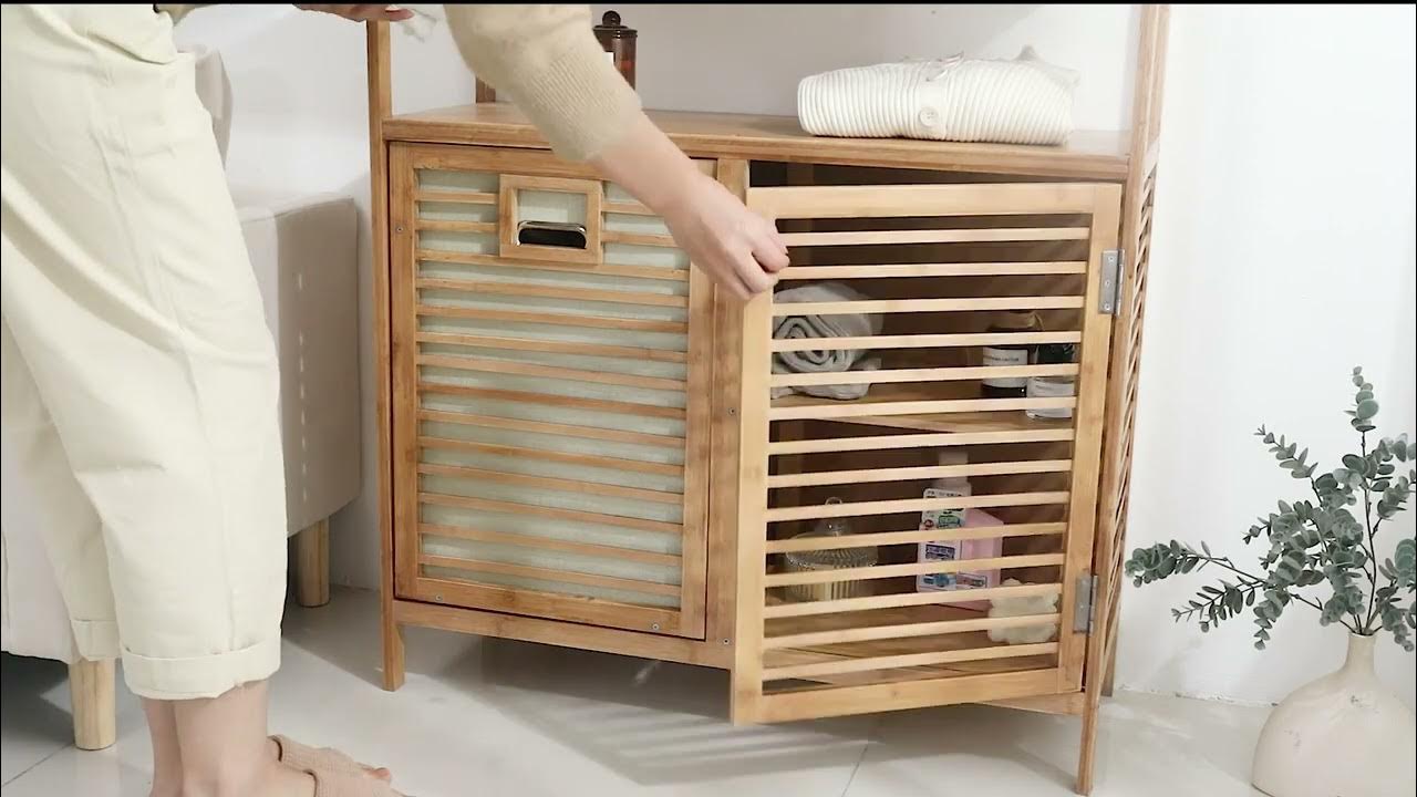 Стеллаж для ванной из бамбука с корзиной для белья - YouTube