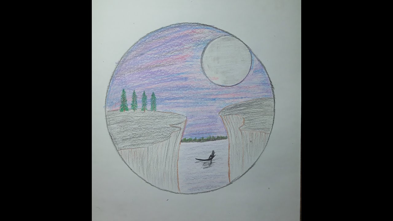 beautiful hill draw with colour pencil||how to draw hill view with ...