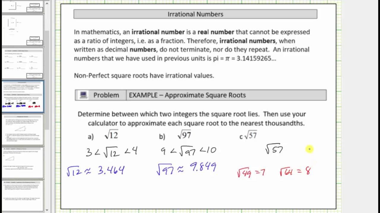 Determine Approximate Values of Square Roots (Irrational Values) - YouTube