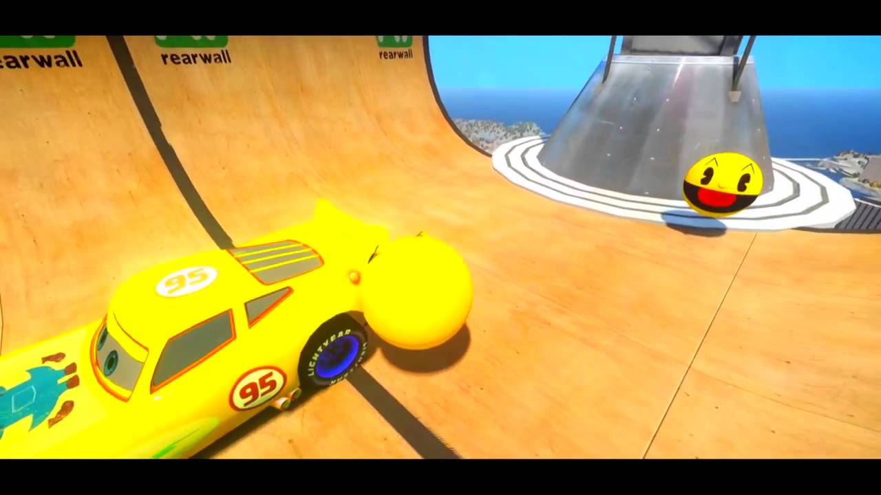Pac-Man Have Fun With Fly Lightning McQueen Color Cars (Nursery Rhyme ...
