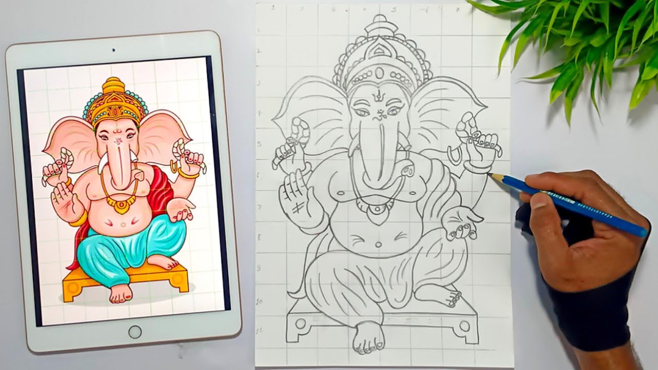 Draw with me - Ganesha drawing, Outline tutorial - YouTube