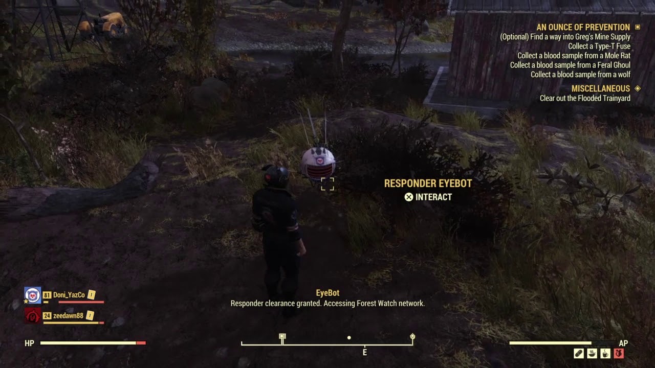 Fallout 76 talking to responder eyebot while wearing responder uniform ...