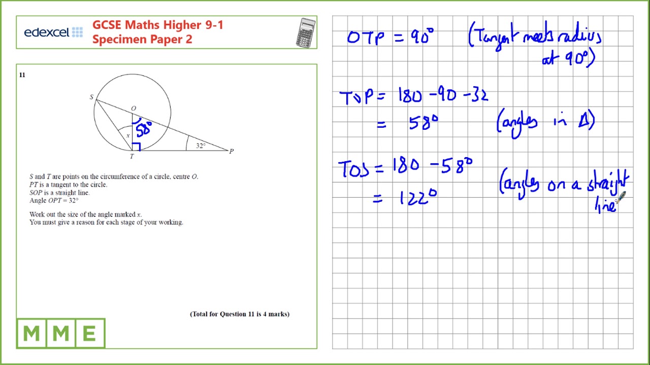 GCSE Maths EDEXCEL Higher Specimen Paper 2 Q11 Circle Theorems YouTube GCSE Maths EDEXCEL Higher Specimen Paper 2 Q11 Circle Theorems YouTube