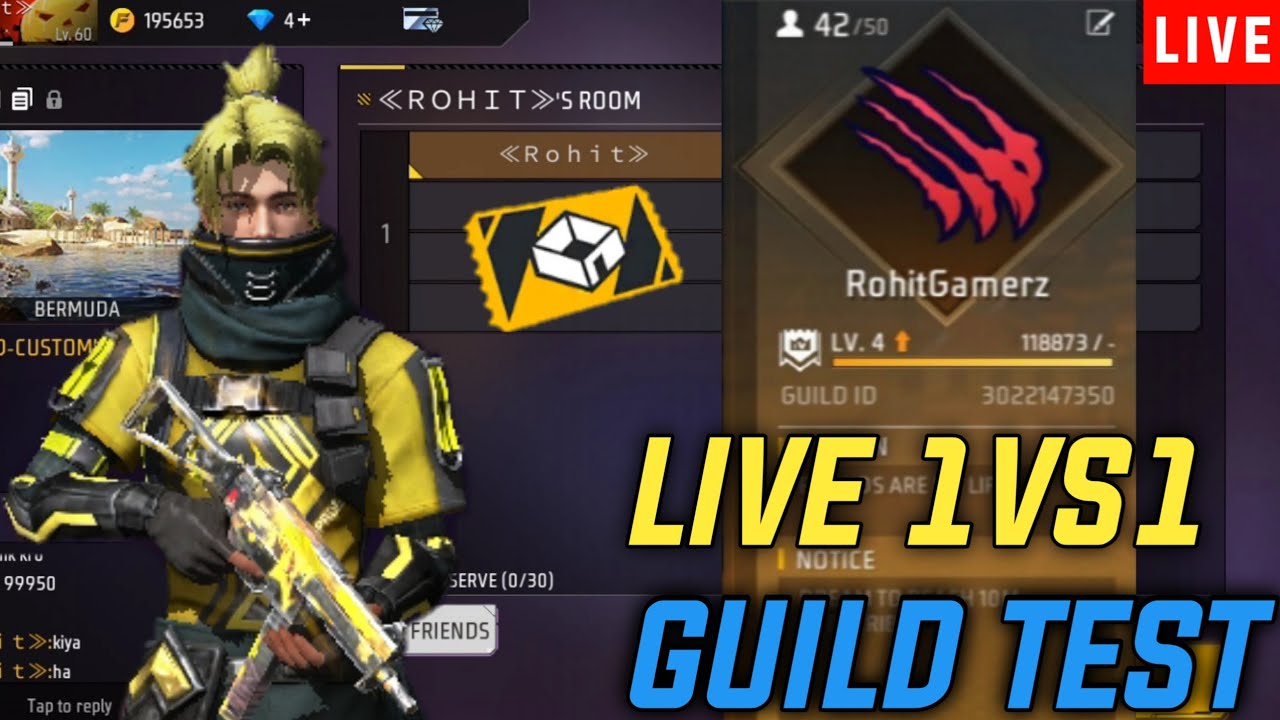 Free Fire Live Guild Testing || 1v1 Guild Test Live 💯 FF Live Guild ...